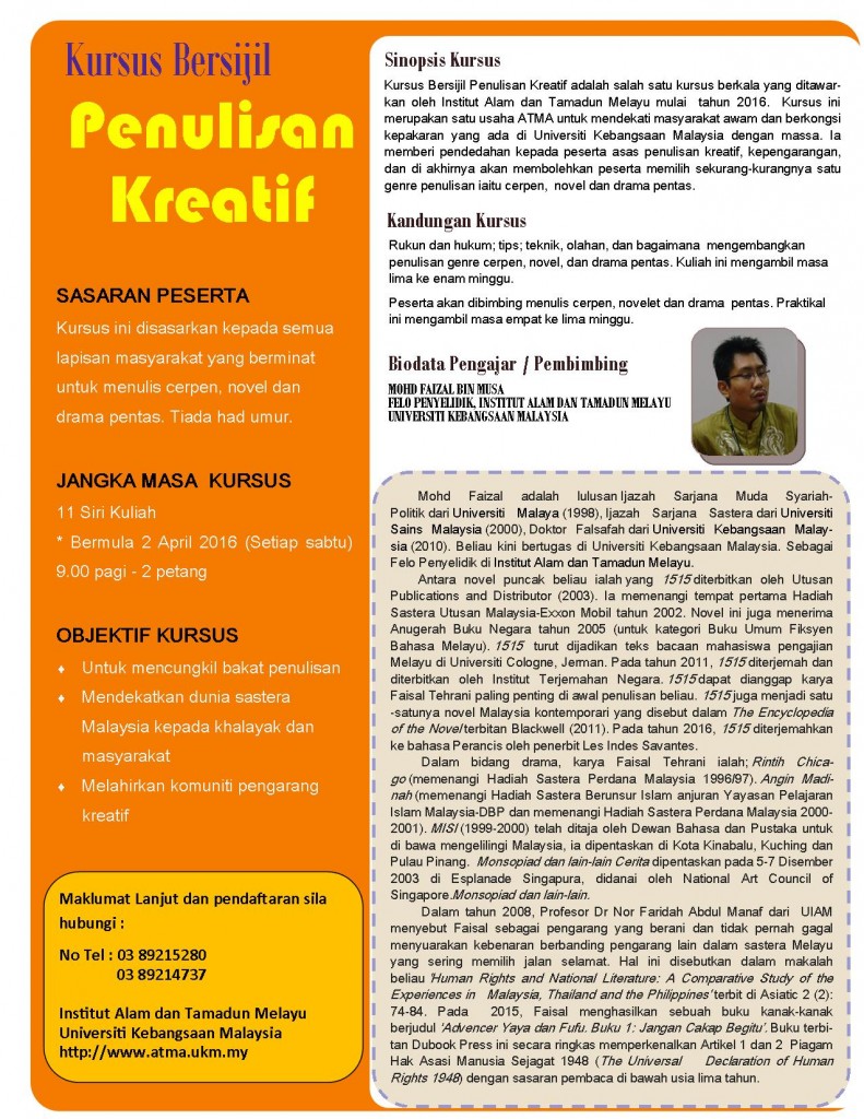 Kursus Bersijil Penulisan Kreatif | INSTITUT ALAM DAN TAMADUN MELAYU