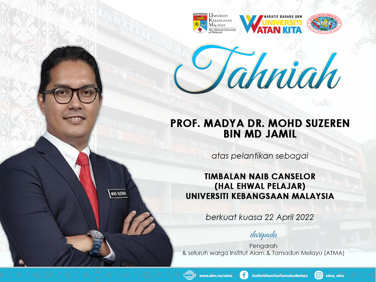 Tahniah Prof. Madya Dr. Mohd Suzeren Md Jamil | INSTITUT ALAM DAN TAMADUN MELAYU