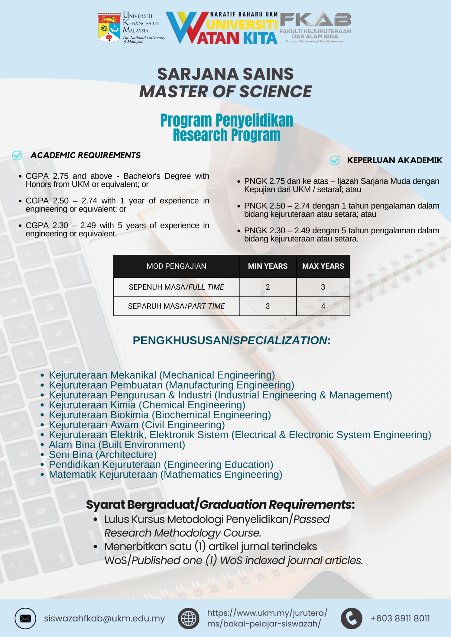 Master of Science (MSc) – Fakulti Kejuruteraan dan Alam Bina