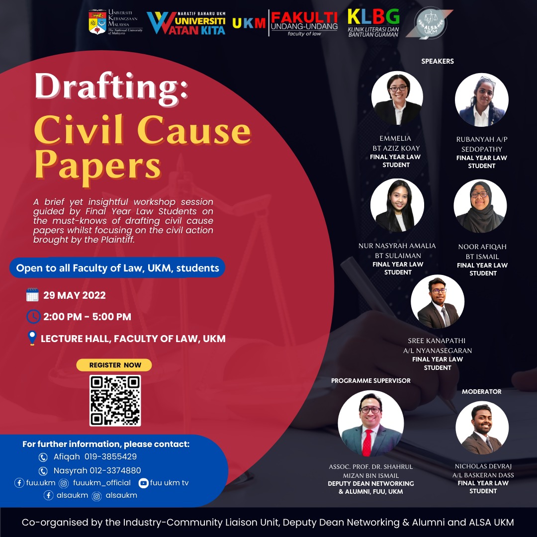 DRAFTING WORKSHOP ON CIVIL CAUSE PAPERS – Faculty of Law