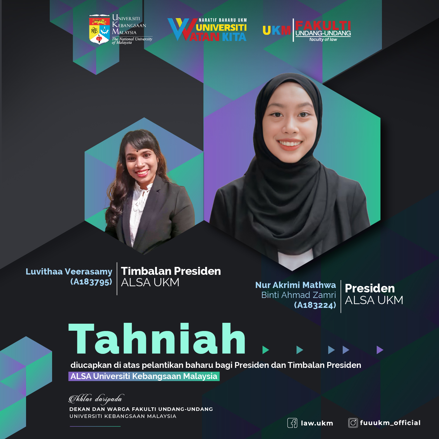 TAHNIAH diucapkan di atas pelantikan baharu bagi Presiden dan Timbalan ...