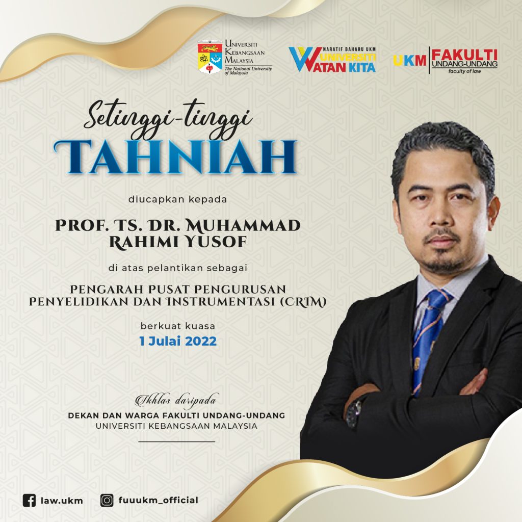 Setinggi-tinggi Tahniah diucapkan kepada Prof. Ts. Dr. Muhammad Rahimi Yusof di atas pelantikan ...