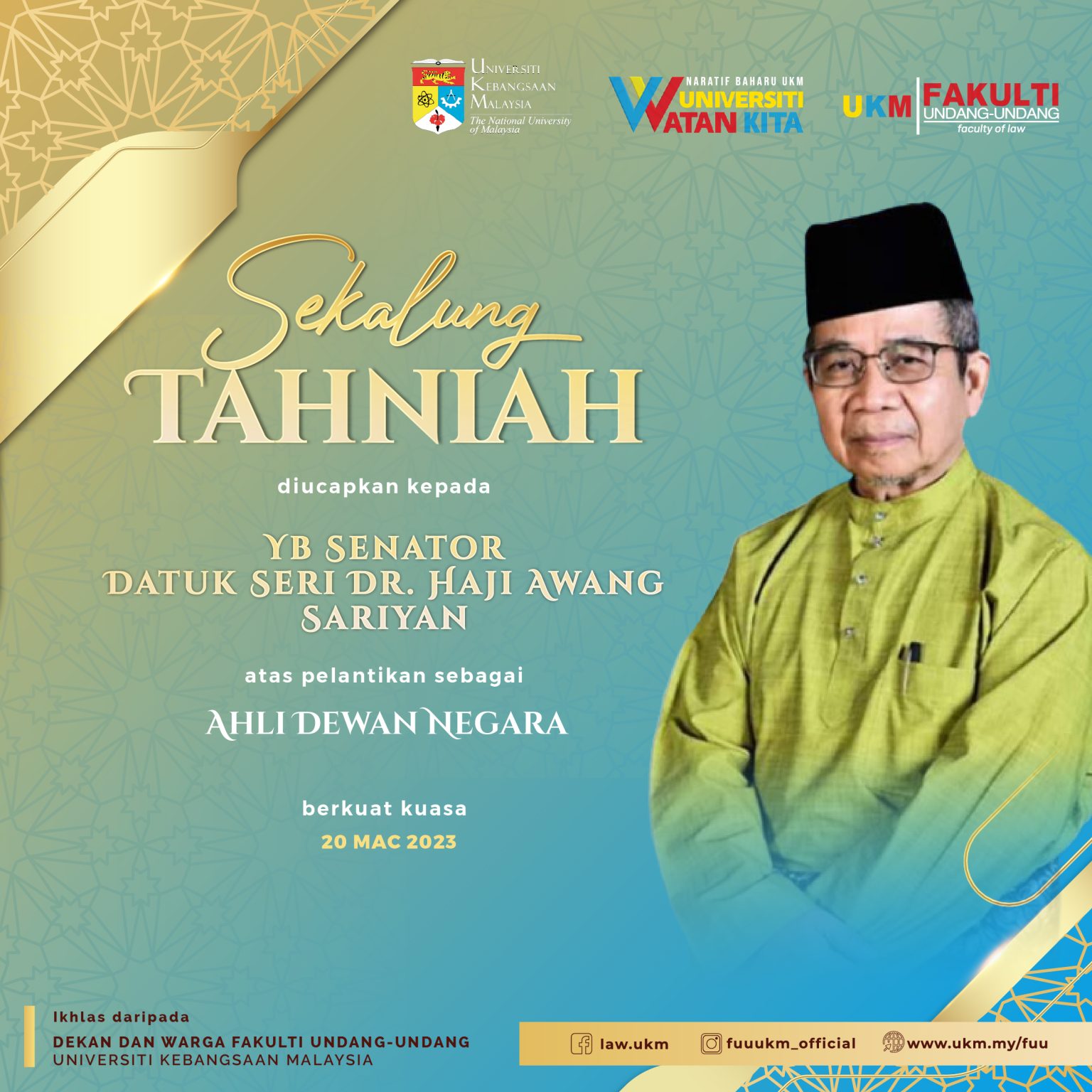 Sekalung Tahniah YB Senator Datuk Seri Dr. Haji Awang Sariyan atas ...