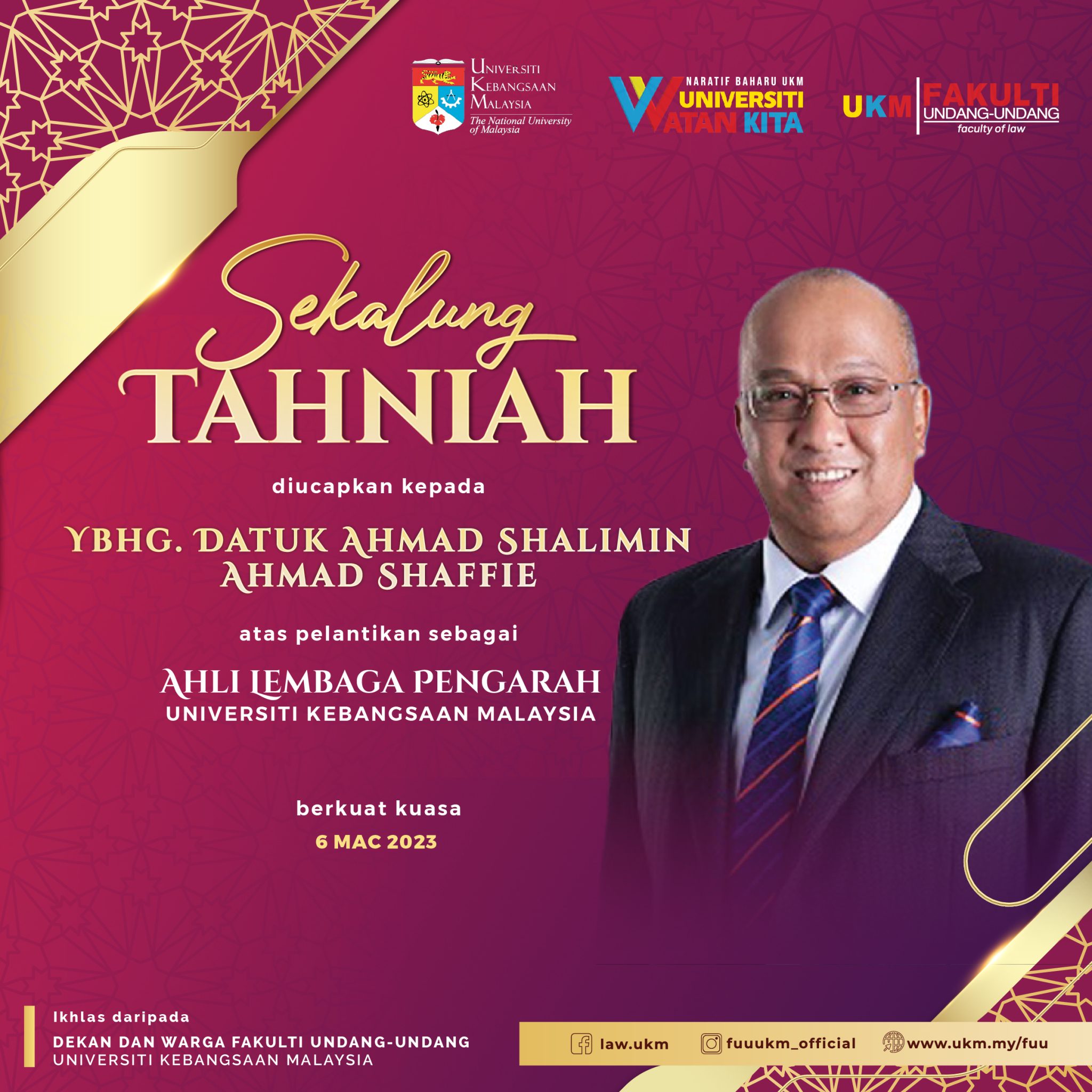 Sekalung Tahniah diucapkan kepada YBhg. Datuk Ahmad Shalimin Ahmad ...
