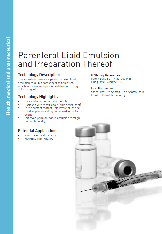 Parenteral Lipid Emulsion and Preparation Thereof | Centre for ...