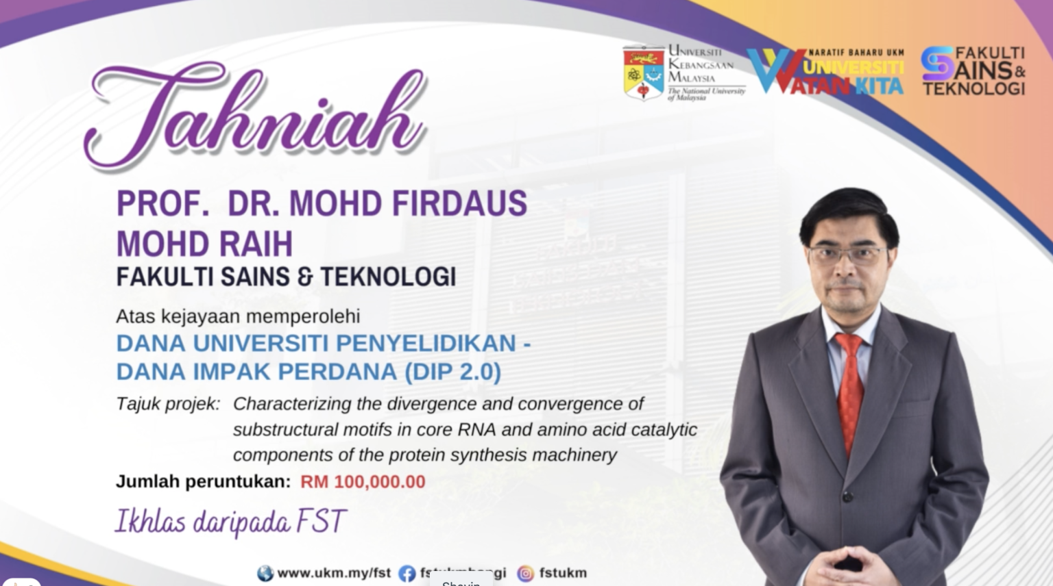 Tahniah Prof Dr Mohd Firdaus Mohd Raih sebagai penerima geran DIP 2.0_2023! – Department of ...