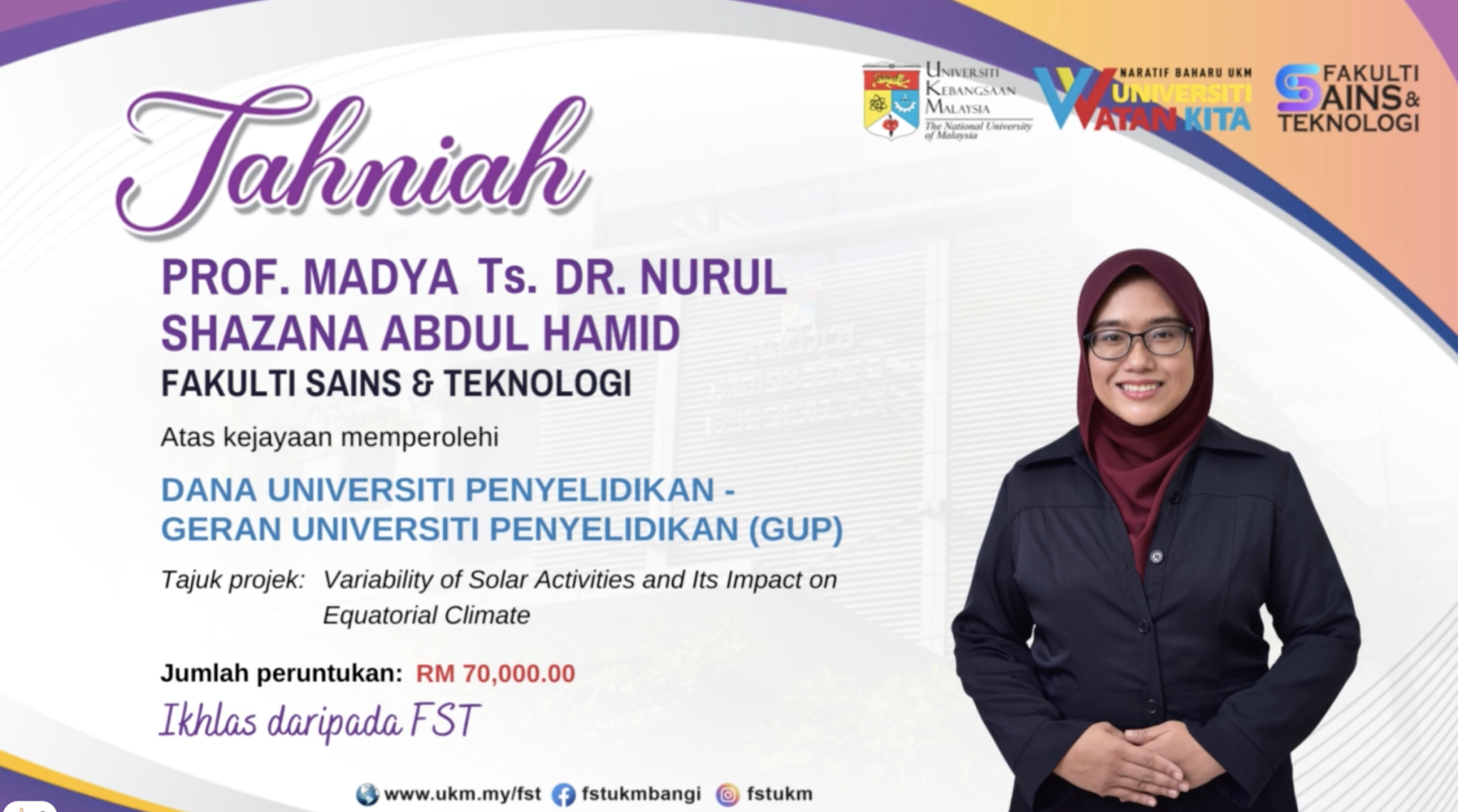 Tahniah Prof Madya Ts. Dr Nurul Shazana Abdul Hamid sebagai penerima geran GUP 2023 ...