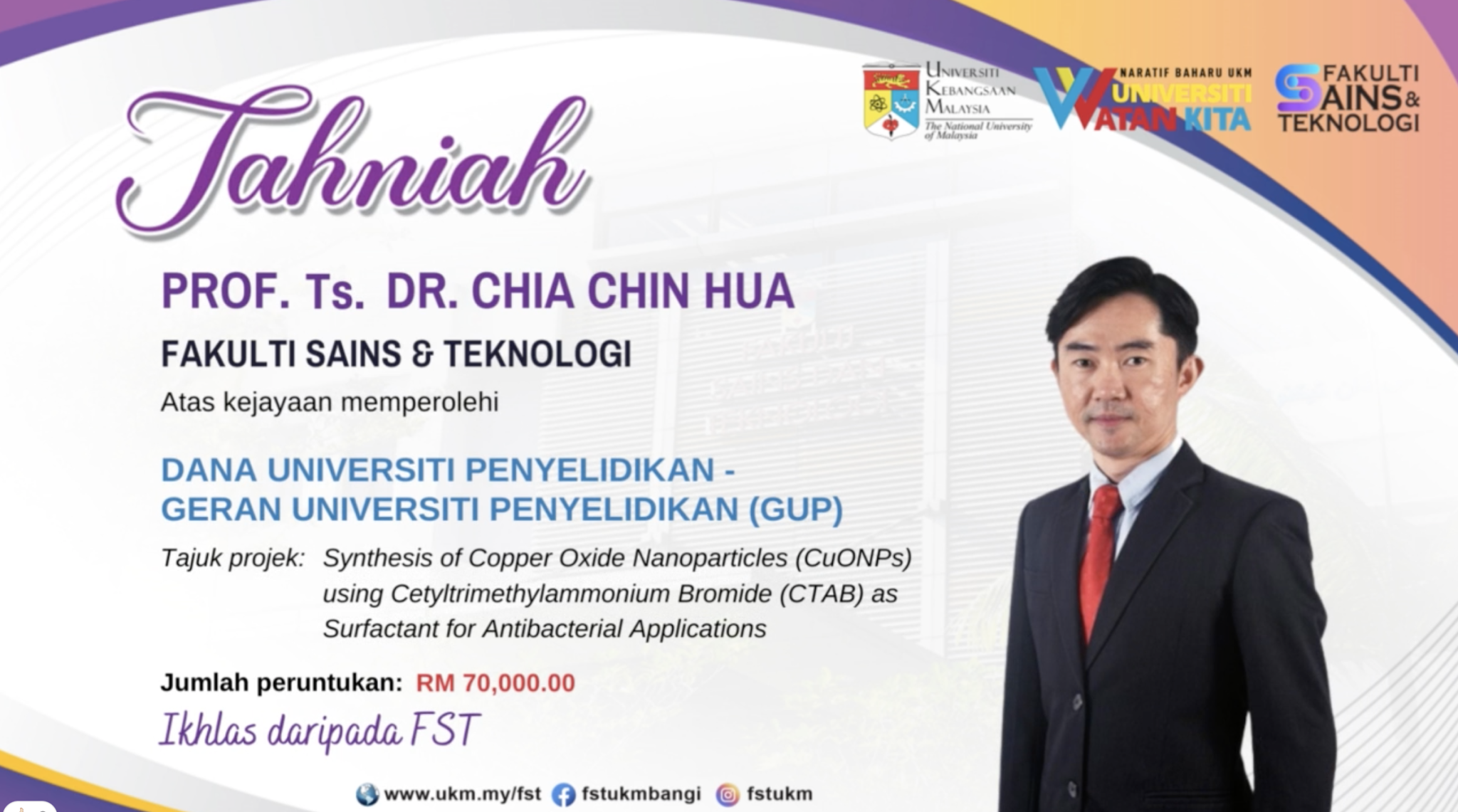 Tahniah Prof Ts. Dr. Chia Chin Hua sebagai penerima geran GUP 2023! – Department of Applied Physics