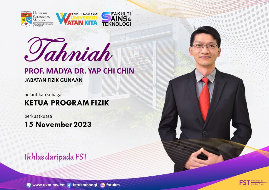Tahniah diucapkan kepada Prof Madya Dr Yap Chi Chin di atas pelantikan sebagai Ketua Program ...