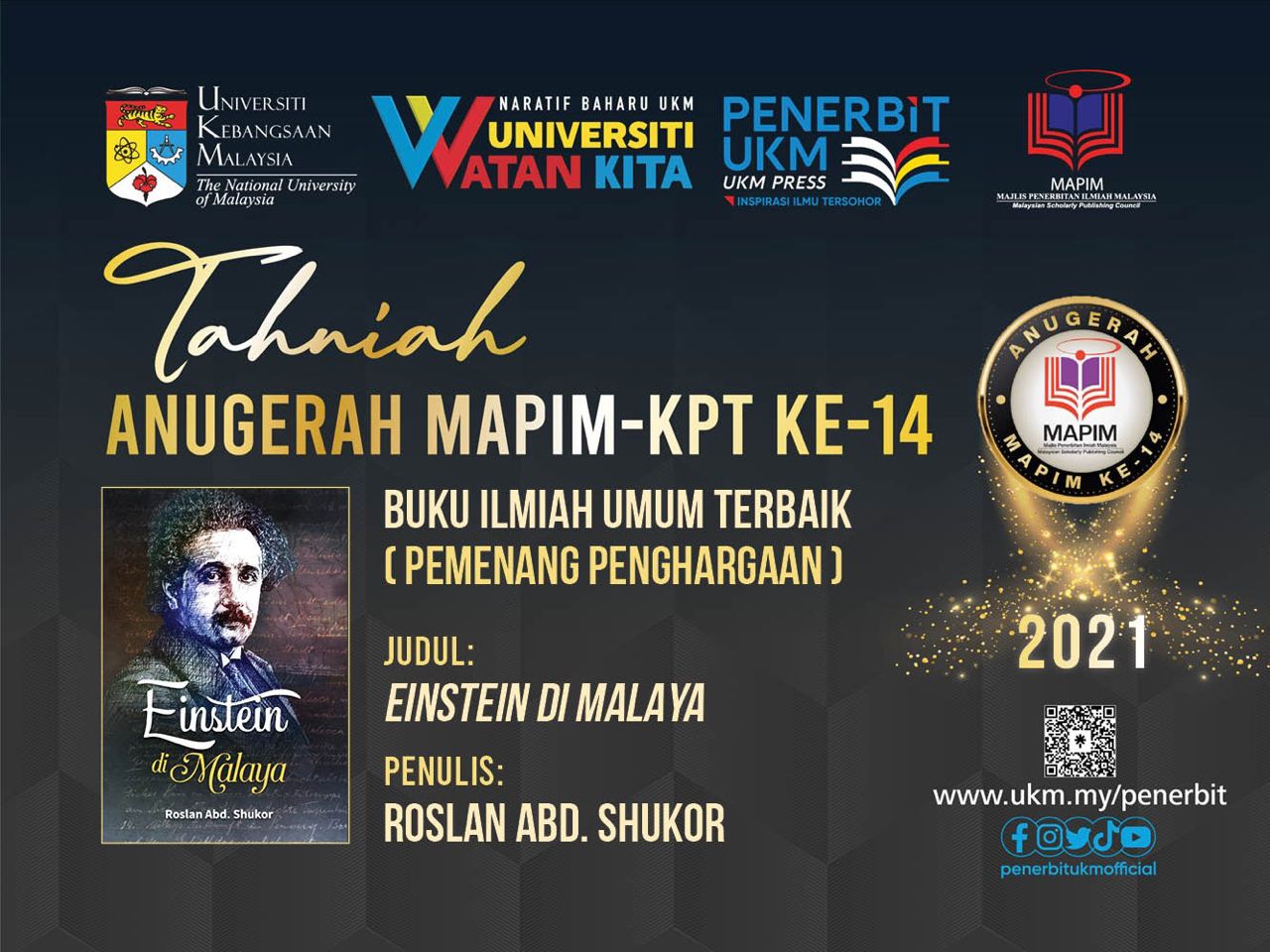 Tahniah Prof Dato’ Roslan atas penerimaan Anugerah MAPIM-KPT ke-14 (22 ...