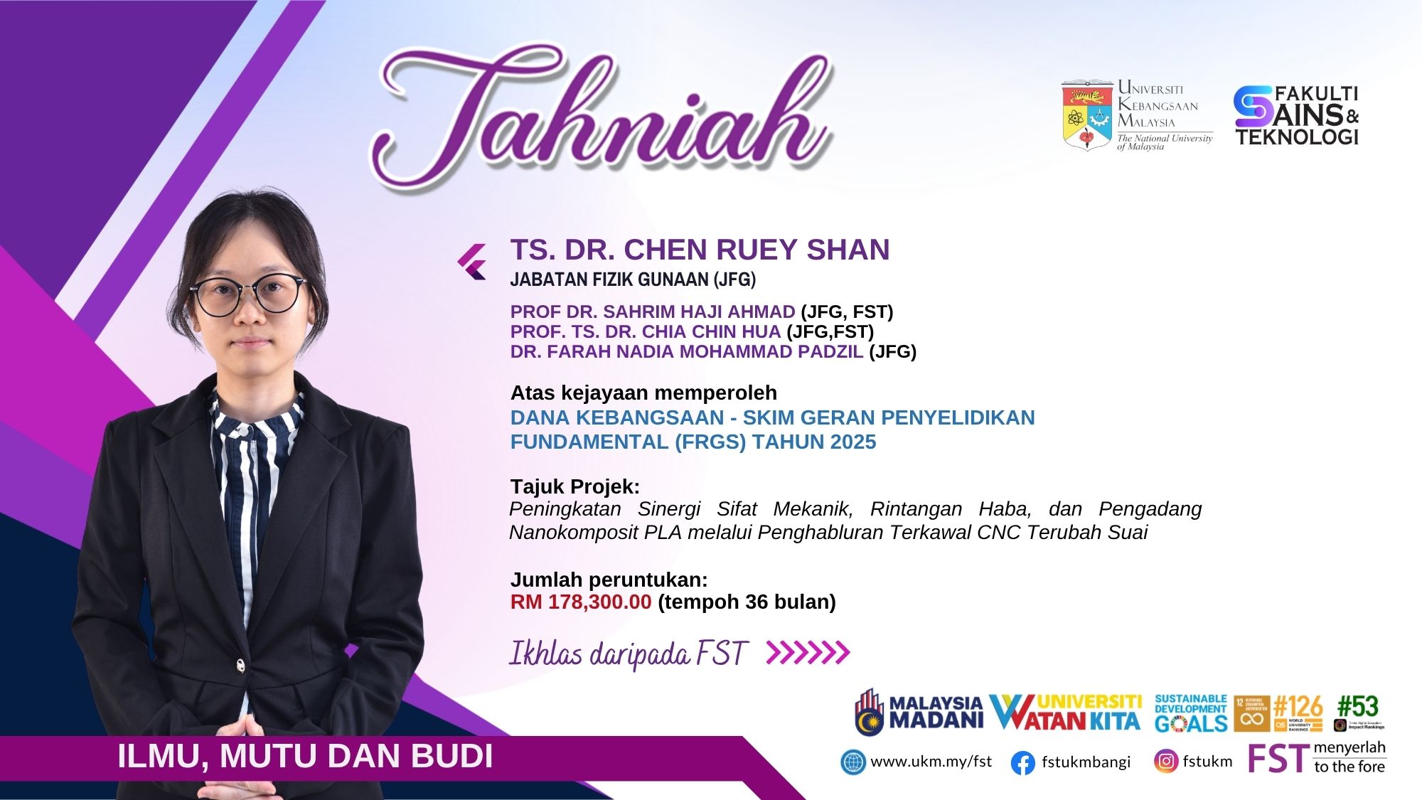 Tahniah Ts. Dr. Chen Ruey Shan sebagai penerima Geran FRGS 2025 ...