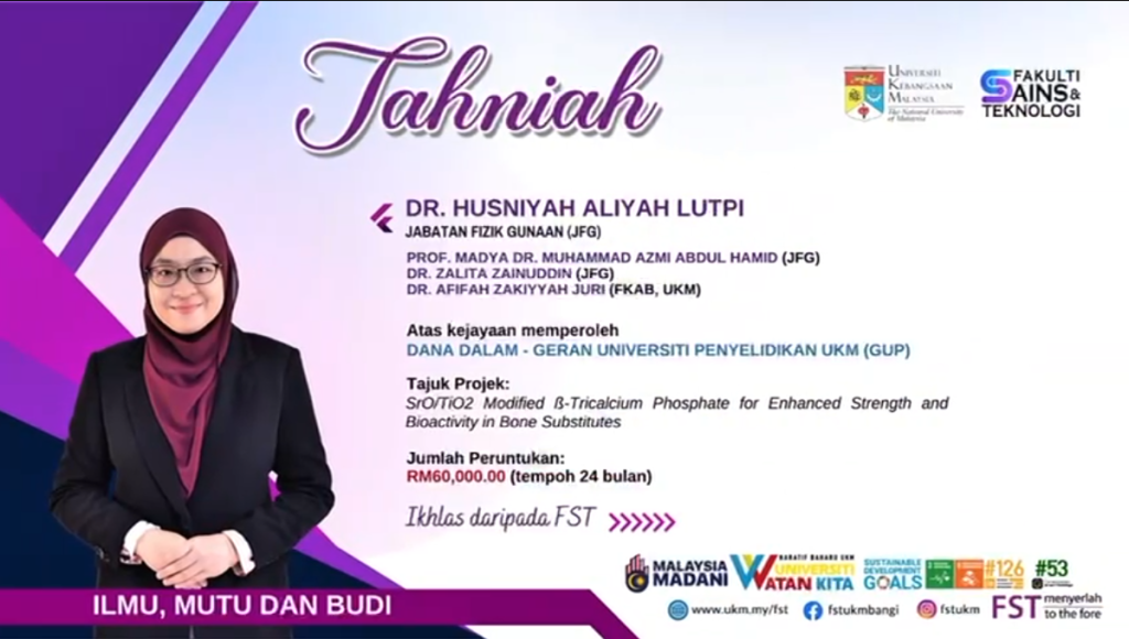 Tahniah Dr. Husniyah Aliyah Lutpi sebagai penerima GUP 2025 ...