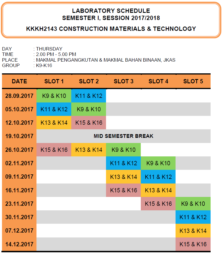 Lab Schedule KKKH2143 | Department of Civil Engineering