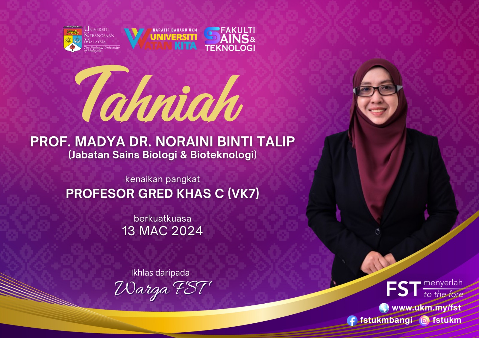 Congratulations Professor Dr. Noraini Talip | Department of Biological ...