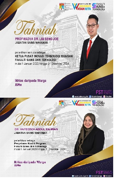 Ucapan tahniah / Congratulations - DEPARTMENT OF FOOD SCIENCES