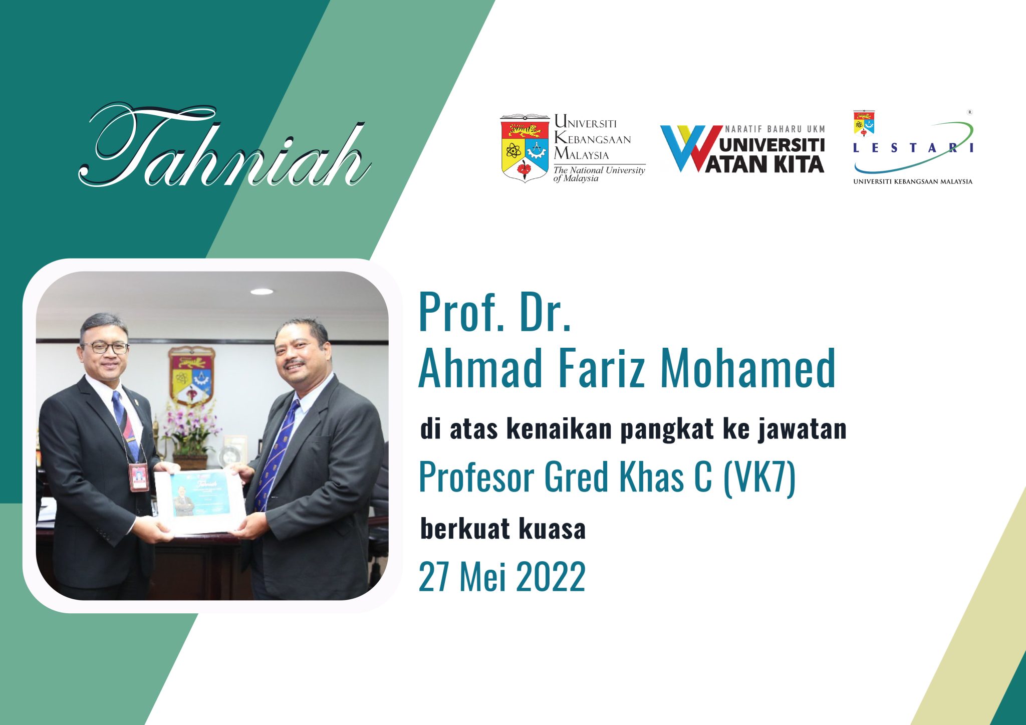 Tahniah, Prof. Dr. Ahmad Fariz | LESTARI UKM