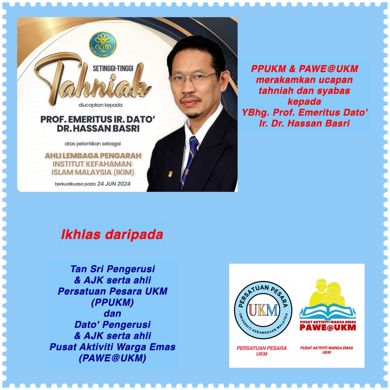 Tahniah – YBhg. Prof. Emeritus Dato’ Ir. Dr. Hassan Basri – Persatuan Pesara UKM