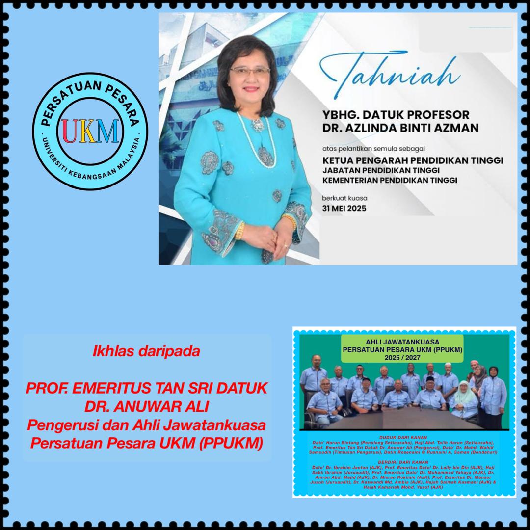 Tahniah YBHG. Datuk Profesor Dr. Azlinda binti Azman – Persatuan Pesara UKM