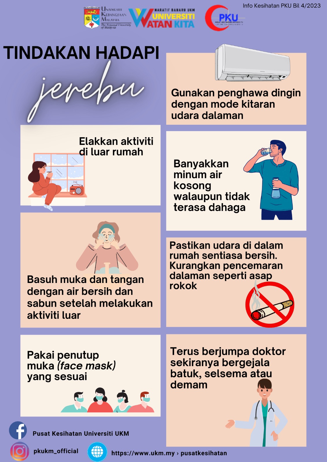 Info Kesihatan PKU Bil 4/2023 – TINDAKAN HADAPI JEREBU | Pusat Kesihatan Universiti
