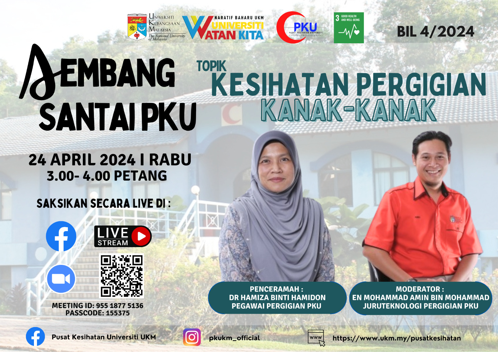 Jemputan menyertai Sembang Santai PKU Bil 4/2024 | Pusat Kesihatan Universiti