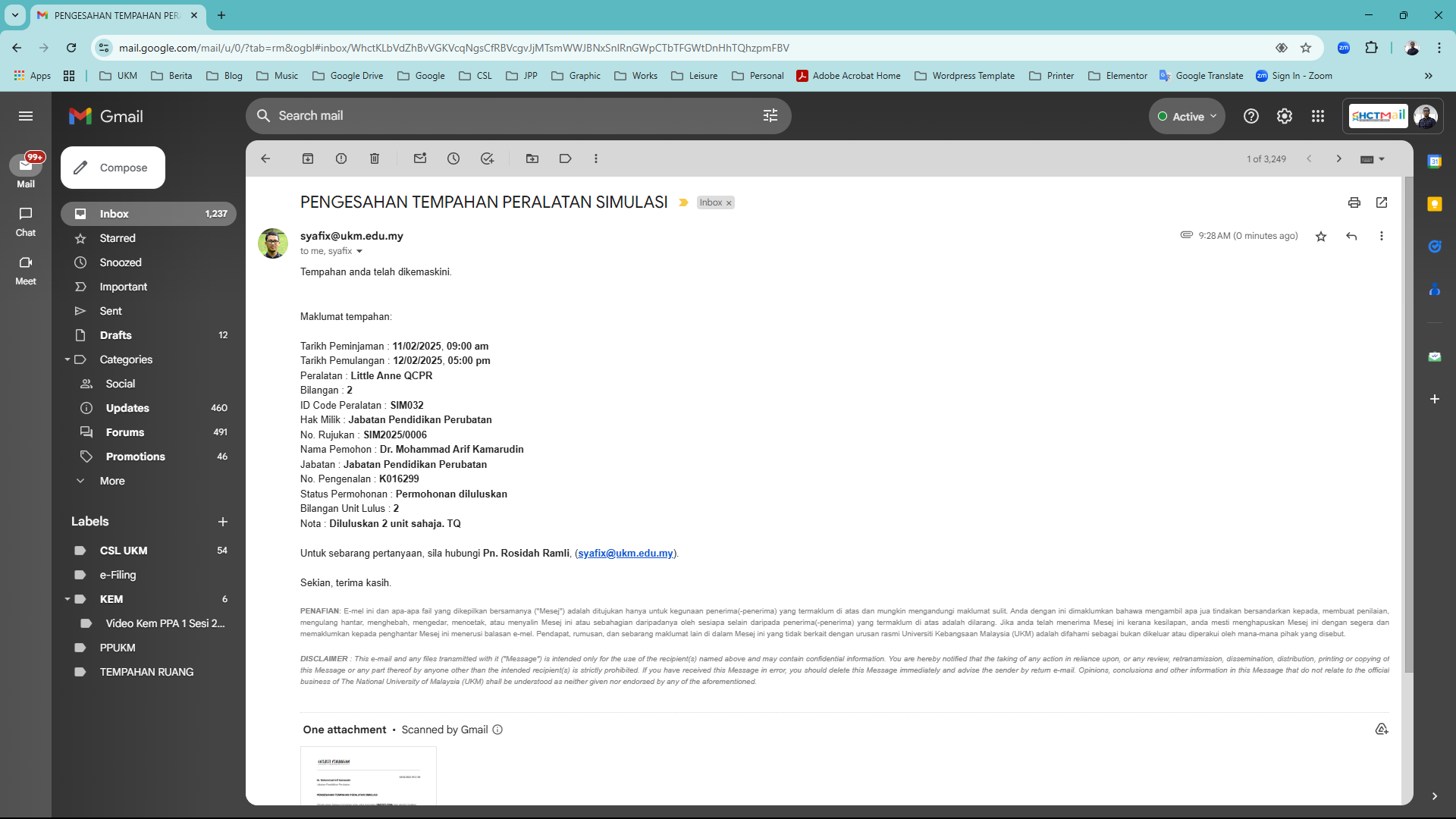Tatacara Tempahan - Simulasi Fakulti Perubatan