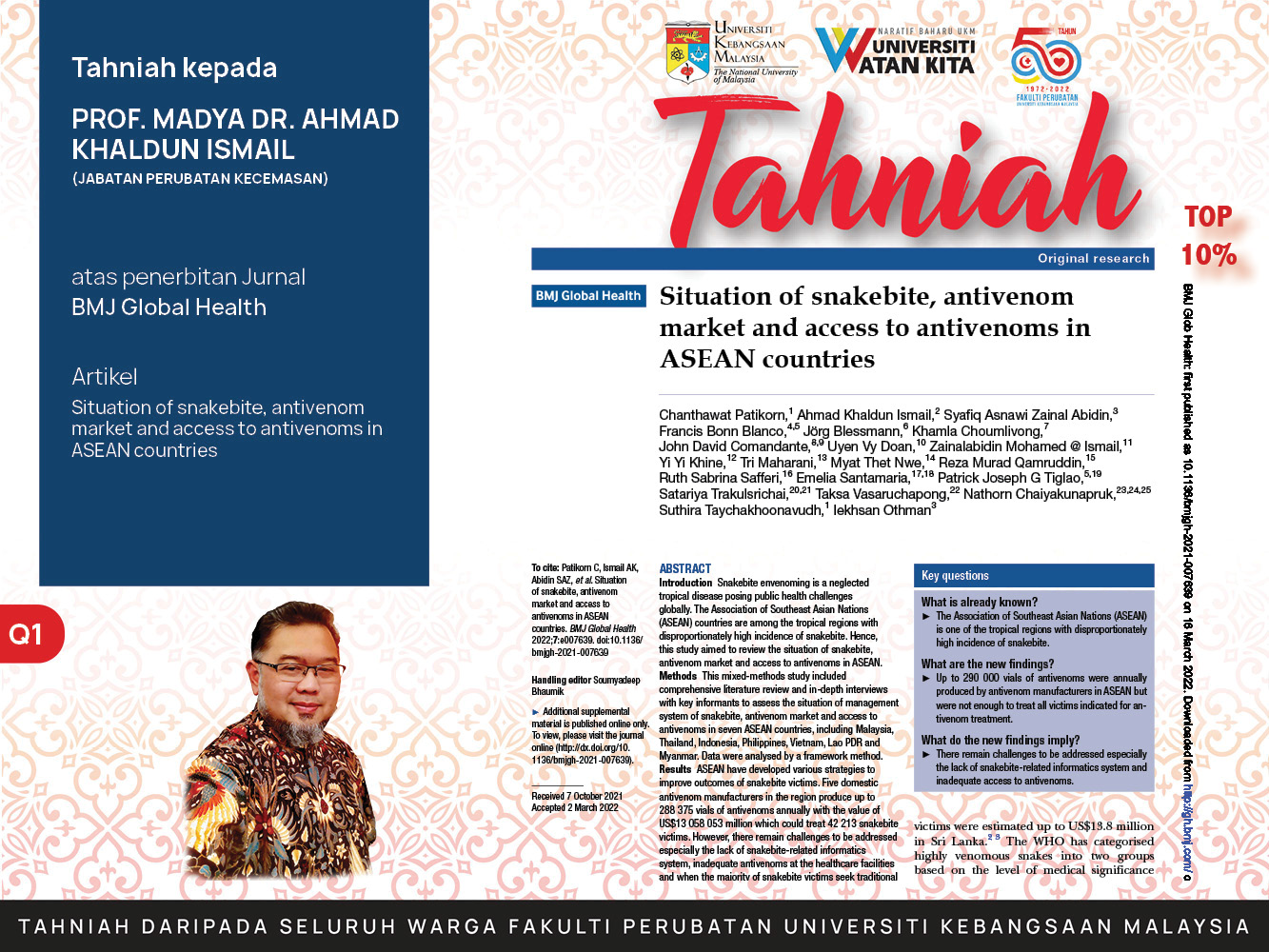 Congratulations on Publishing Article in TOP 10% Journal - Secretariat ...