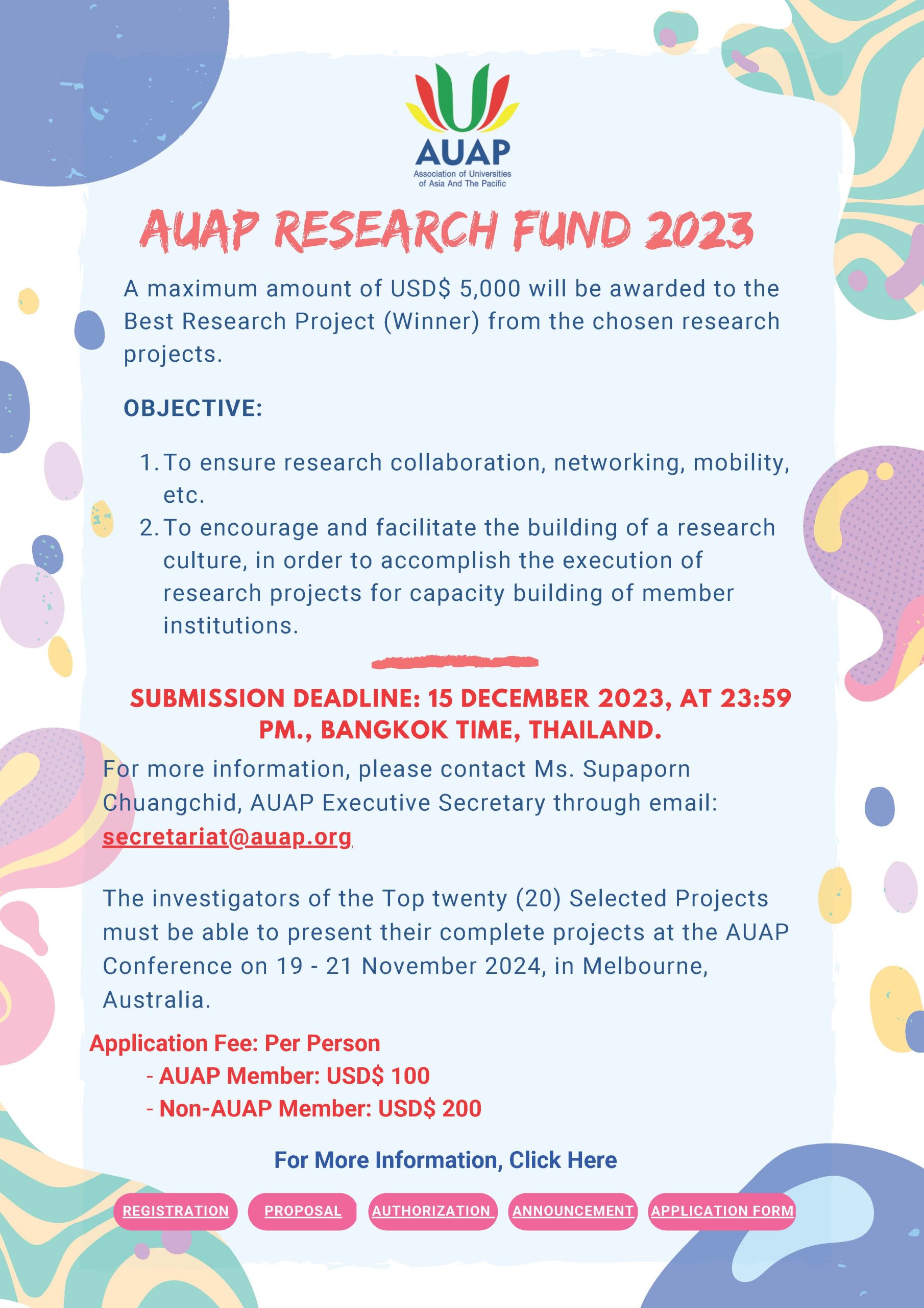 Association of Universities of Asia and the Pacific (AUAP) Research Fund 2023 - Secretariat of ...