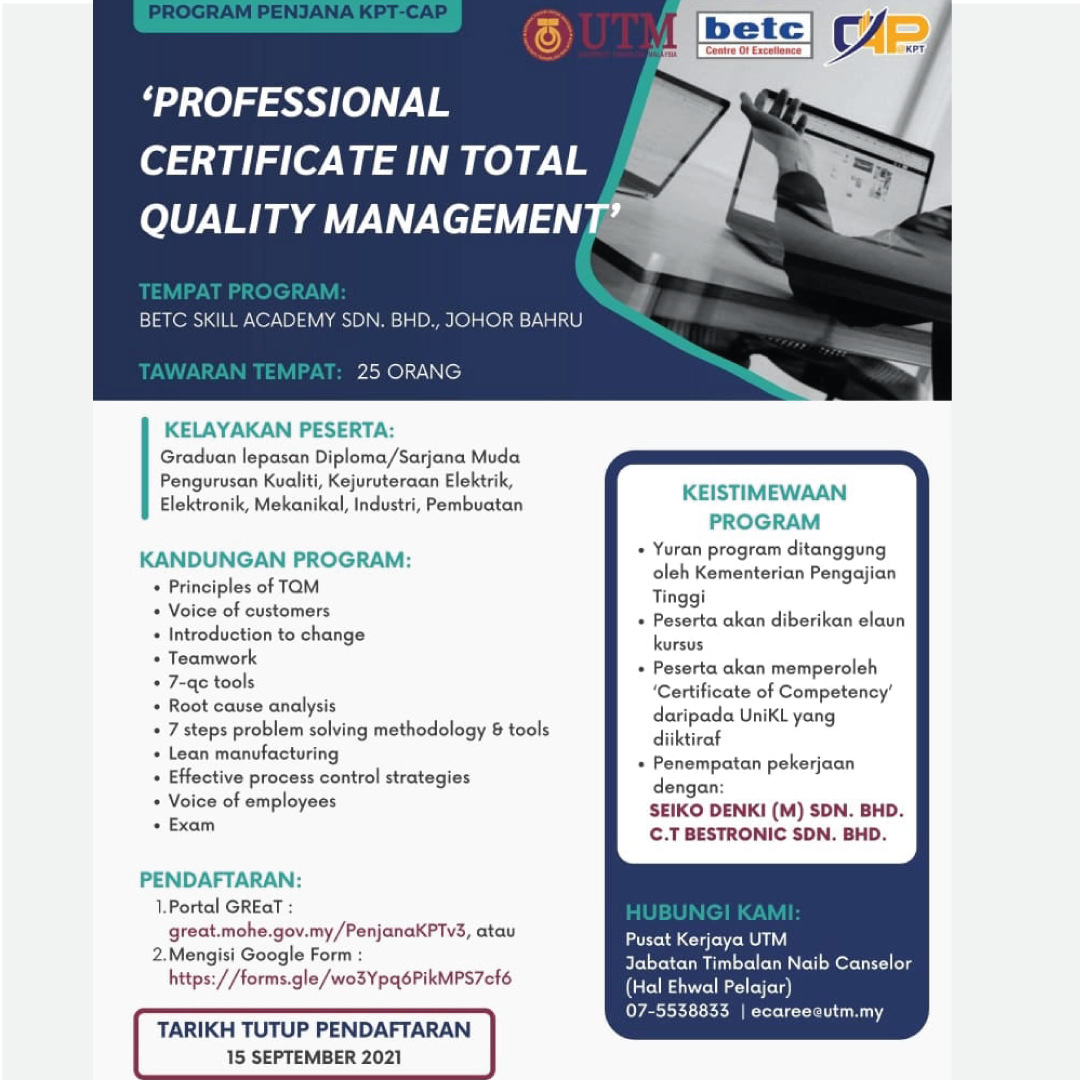 Program Penjana KPT-CAP : Professional Certificate in Total Quality Management | PUSAT ...