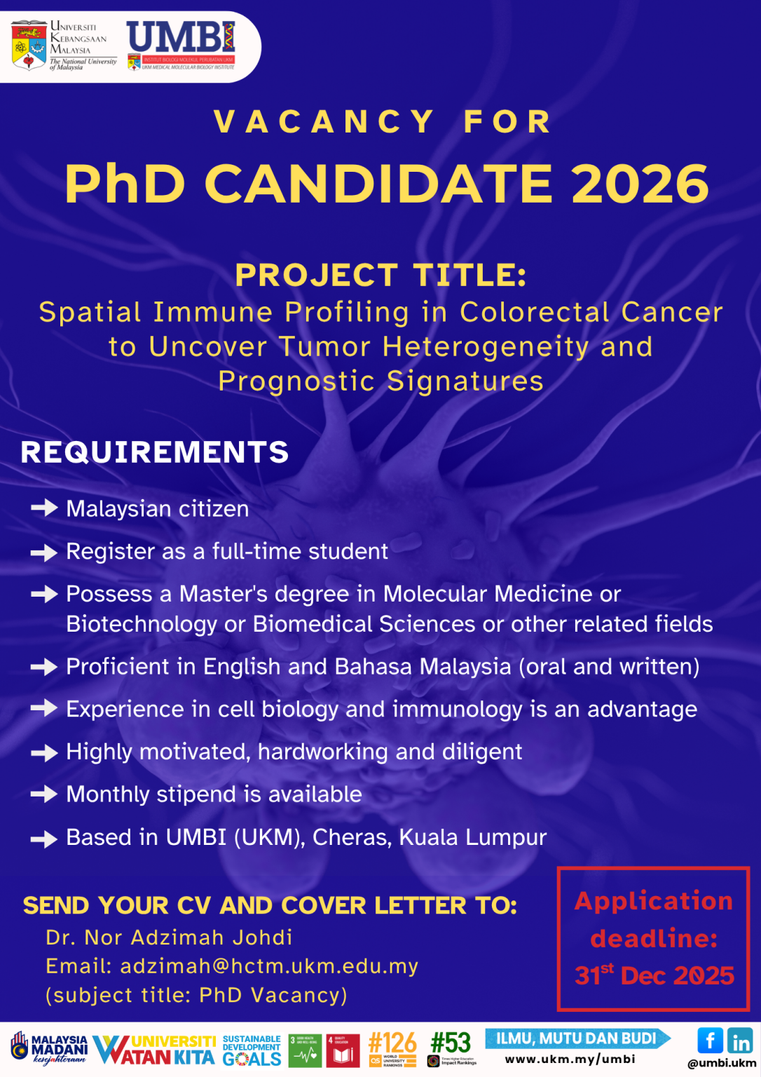 Vacancy for PhD Candidate 2026 (1) | UKM Medical Molecular Biology ...