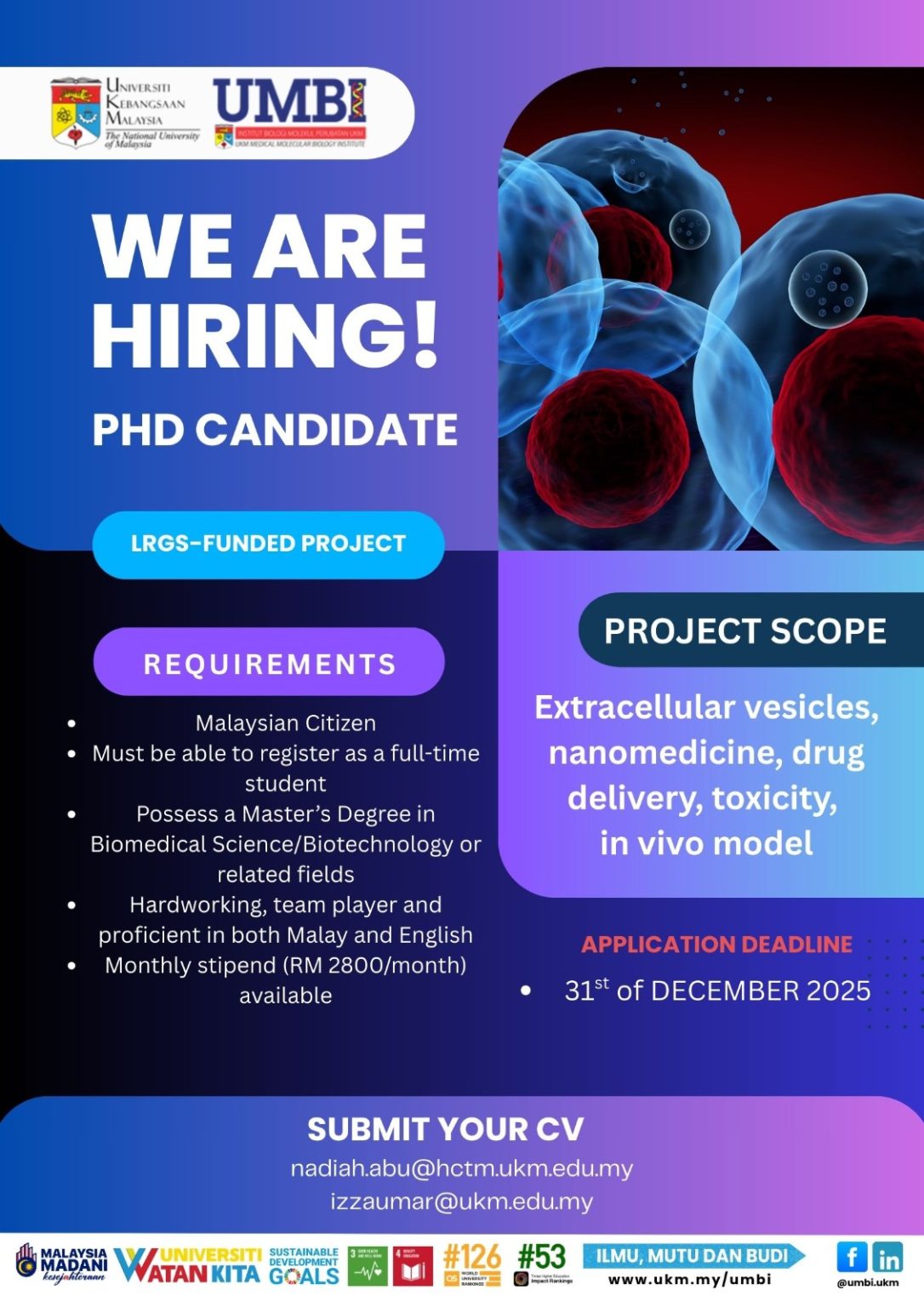 Vacancy for PhD Candidate 2026 (4) | UKM Medical Molecular Biology ...