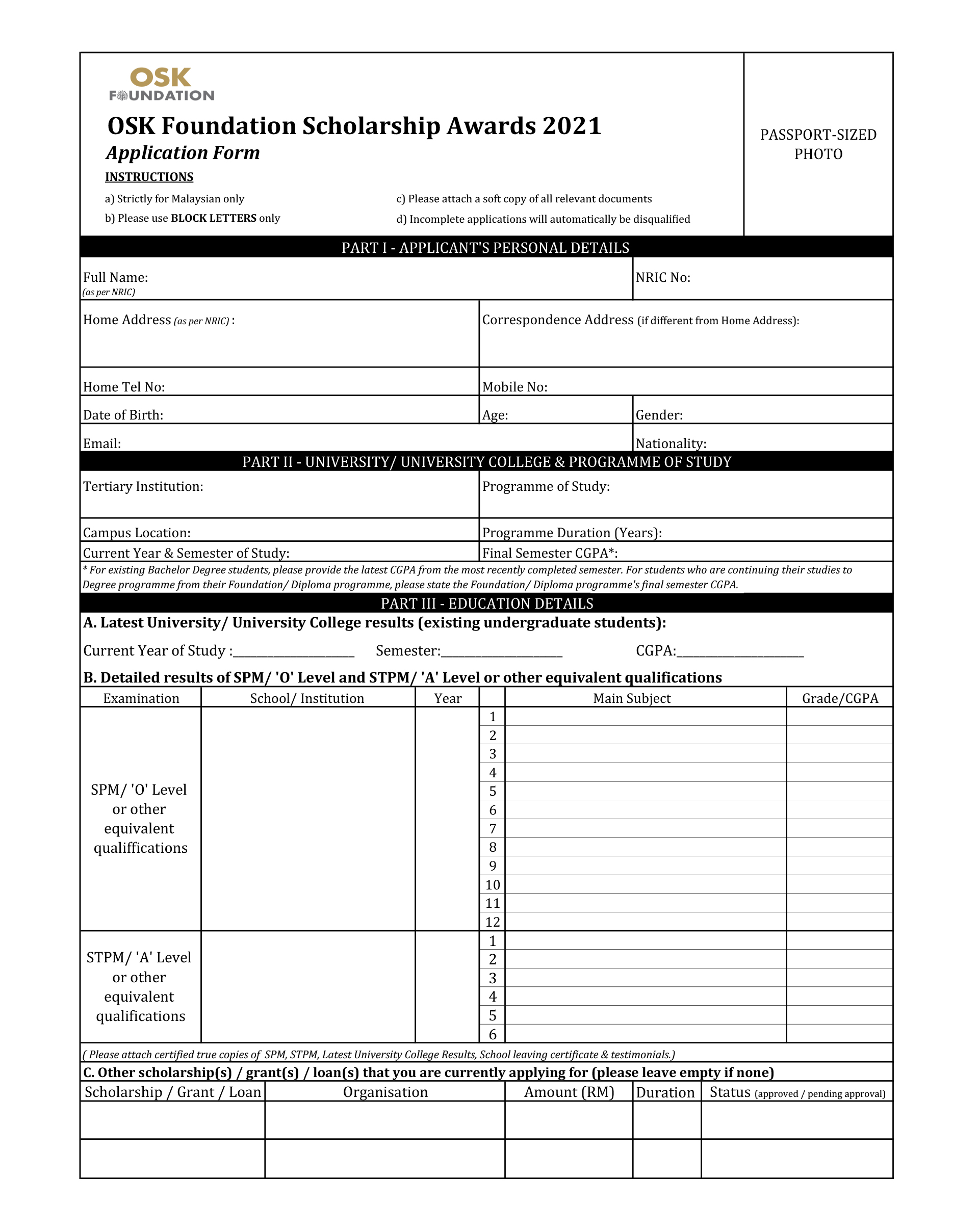 OSK Foundation Scholarship Awards 2021 | Yayasan Canselor